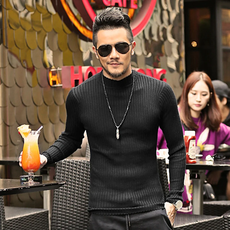 Men solid casual cotton fashion British style high quality pullovers ...