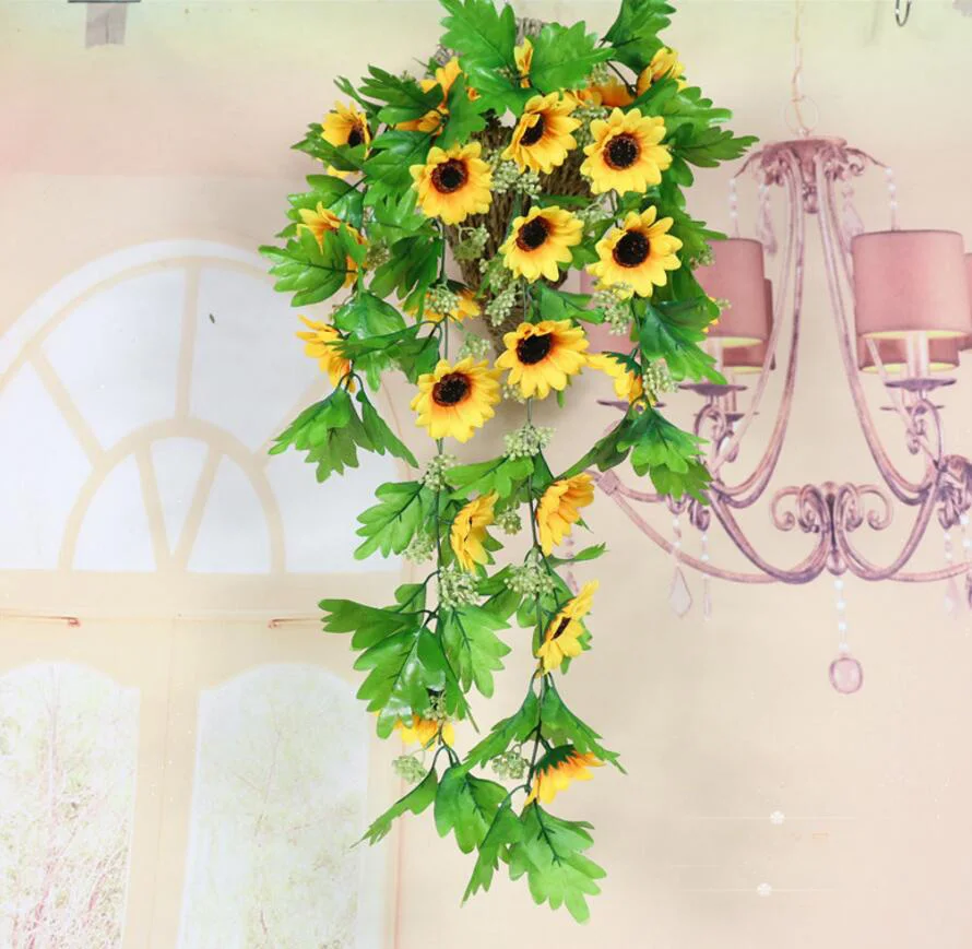 1 Piece 65cm 5 Branches Hanging Artificial Sunflower Flowers For Wall ...