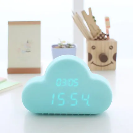 New Cute LED Digital Cloud Shape Clock Ultra Quiet Voice Alarm Snooze Sound Control Led USB ...