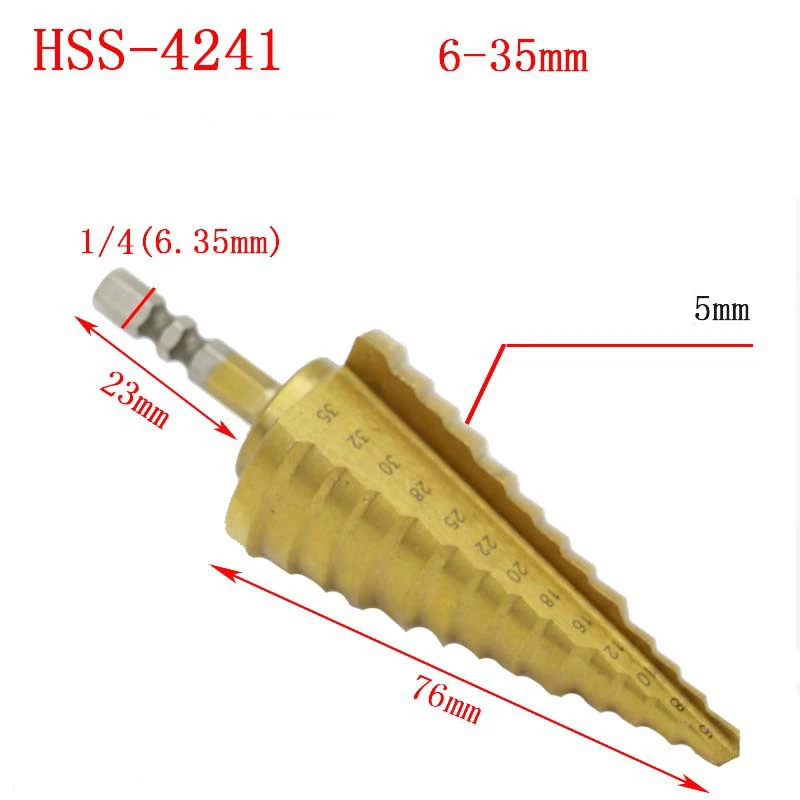 HSS 4241 стальной большой шаг конический шестигранный хвостовик с металлическим покрытием сверло ...