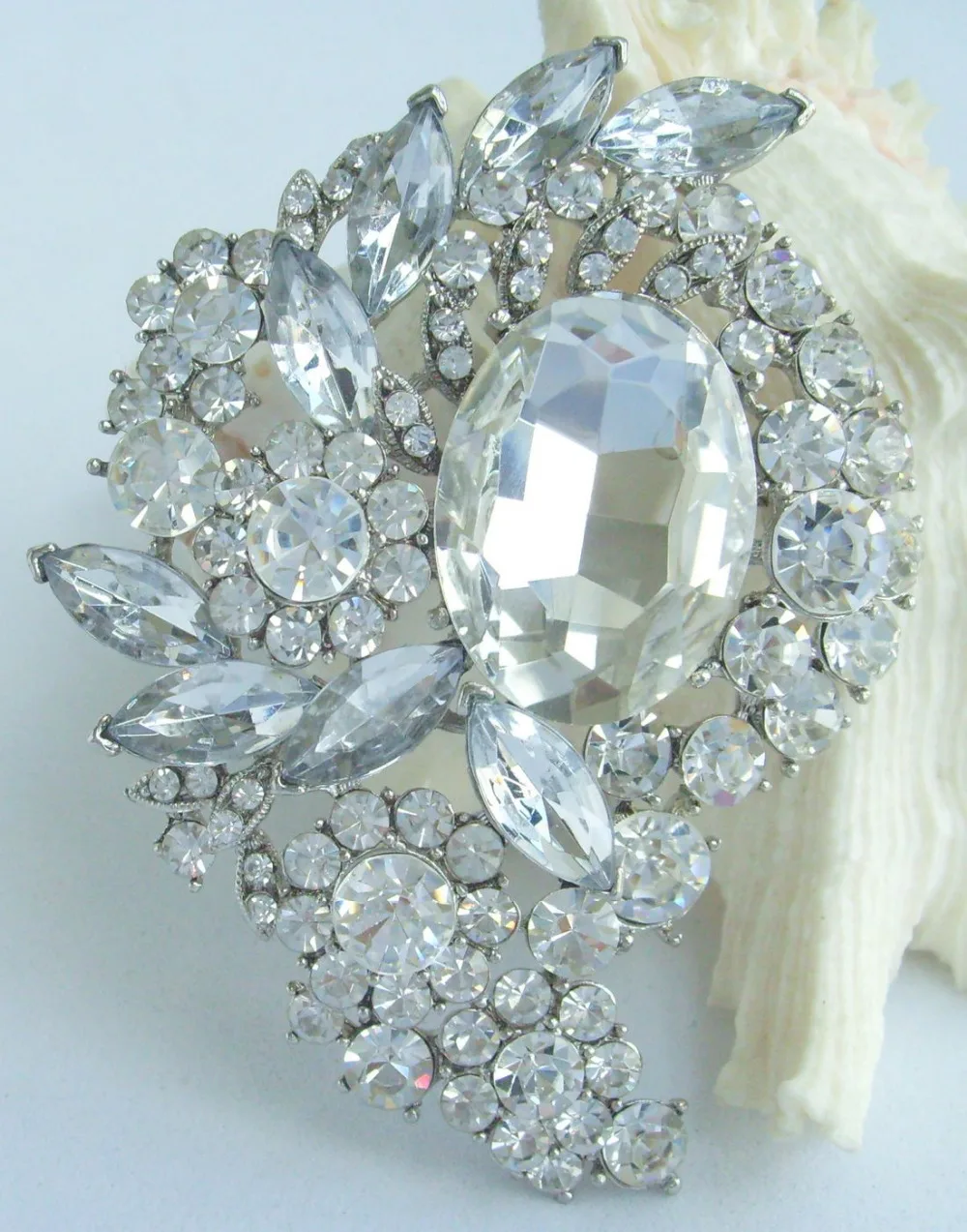 Wedding Clear Rhinestone Crystal Teardrop Flower Brooch Pin Pendant ...