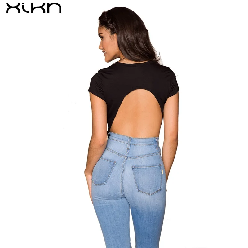 Xikn Sexy Women Short T Shirts Cotton Hollow Out T Shirt Camisetas Mujer Summertee Shirt Female