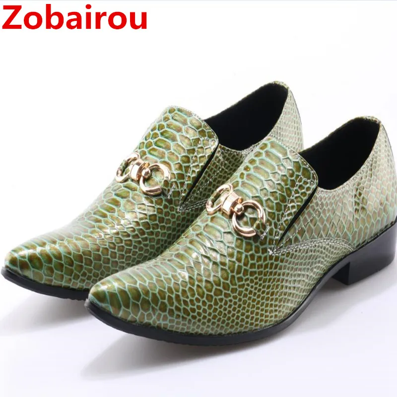 Zobairou Mens pointed toe dress shoes crocodile skin men leather shoes ...