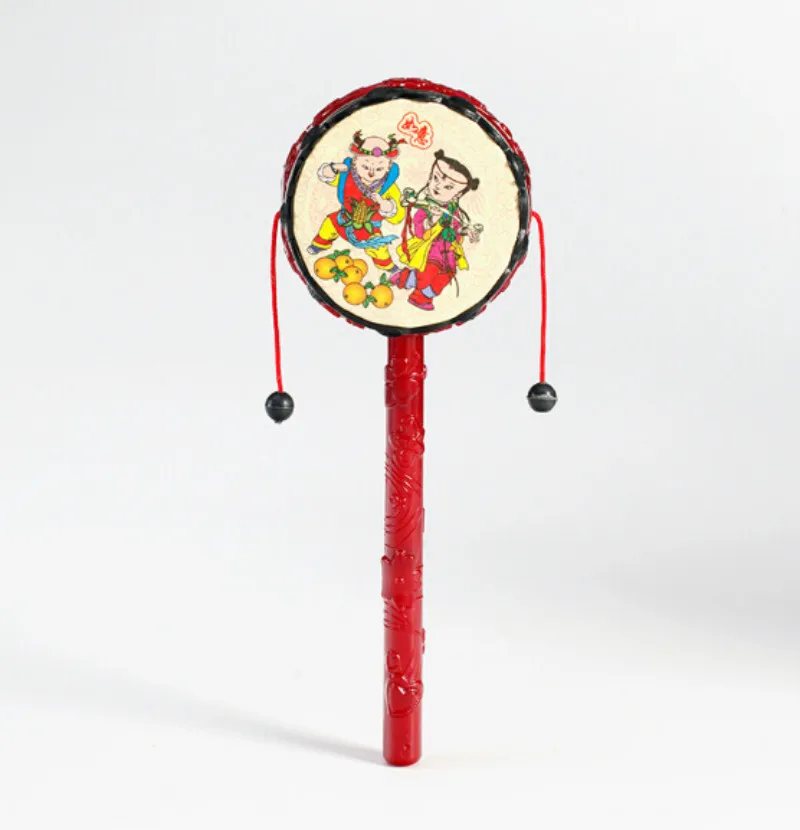 Tranditonal Red China Toys Rattled Drums Sets Hammer Toys Baby Drum ...