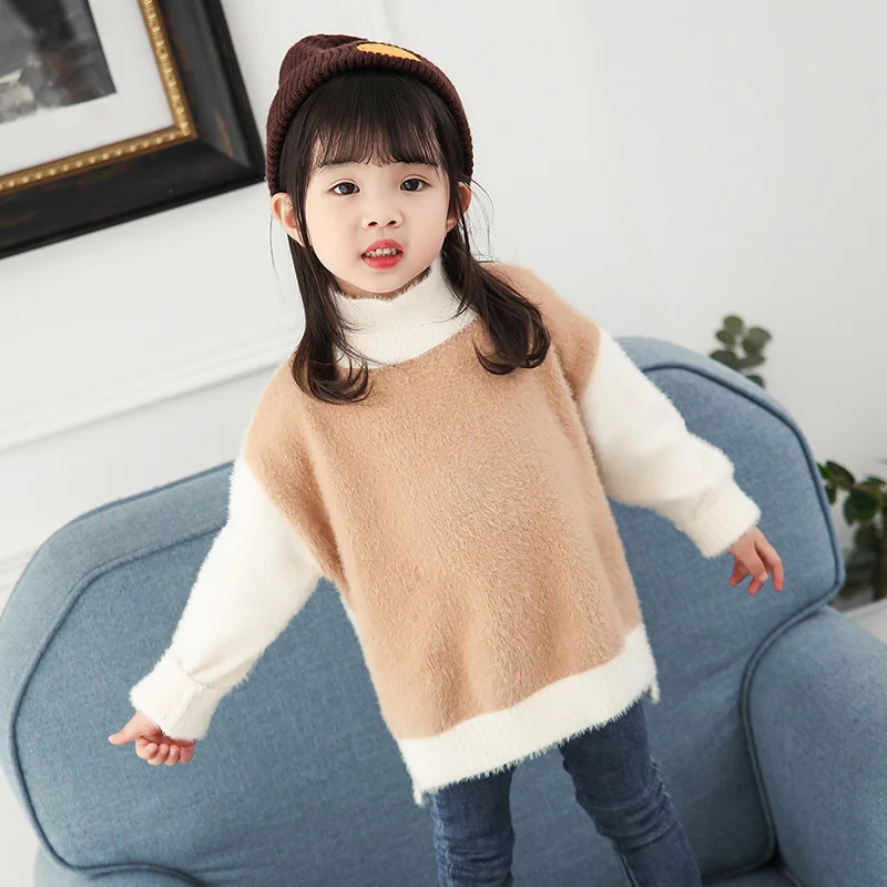 2 7 year old girl knitted sweater children bottoming sweater Splicing ...