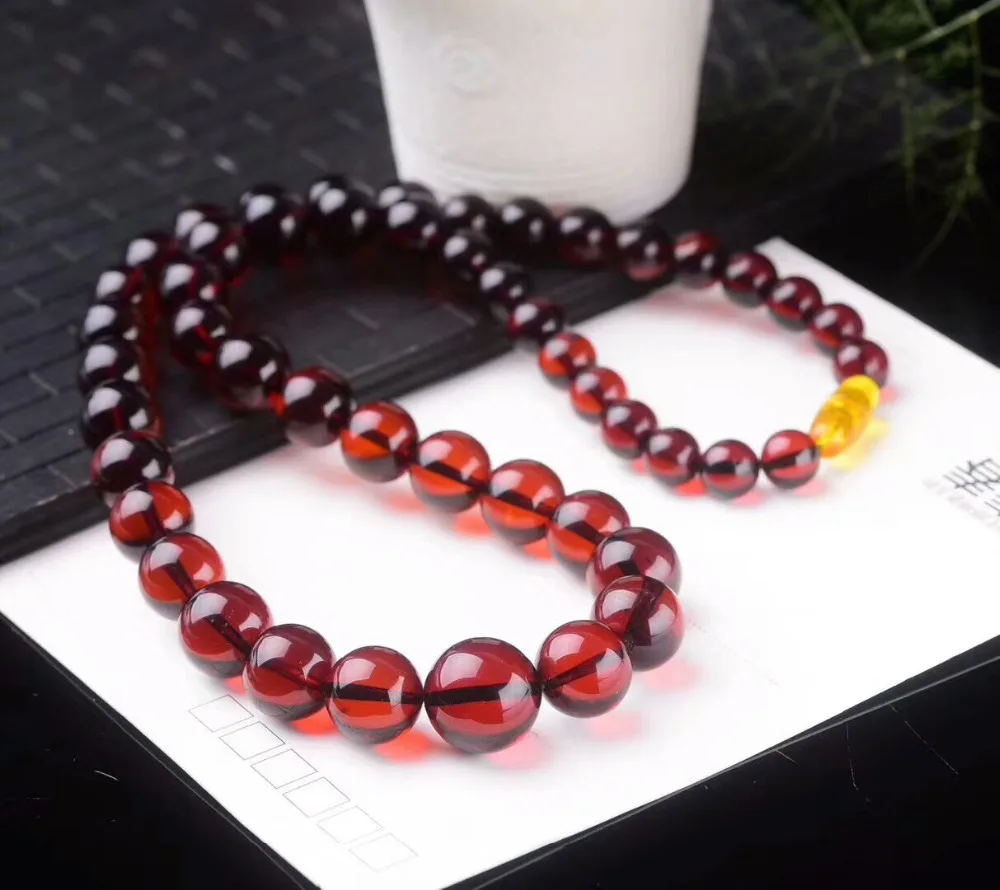 Certificate-Natural-Blood-Red-Amber-Gemstone-Crystal-Round-Beads-Big ...