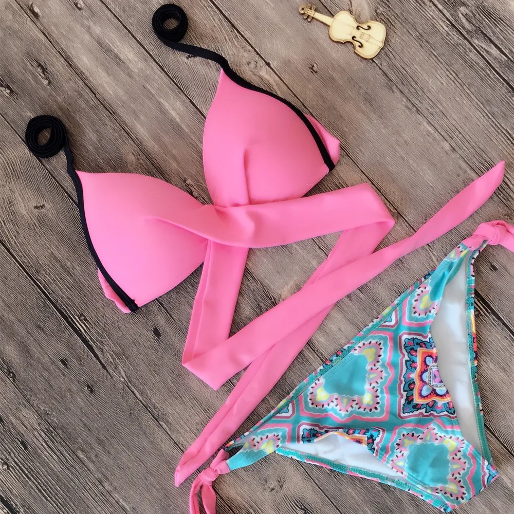 Buy Bikini 2018 Swimwear Women Halter Vintage Bathing