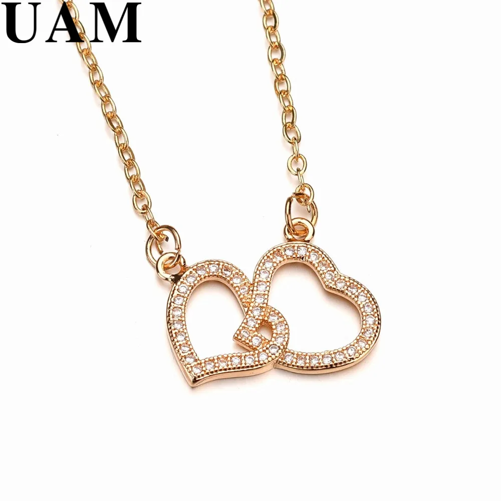 UAM Summer Romantic Love Necklace Double Heart Pendant Necklace For ...