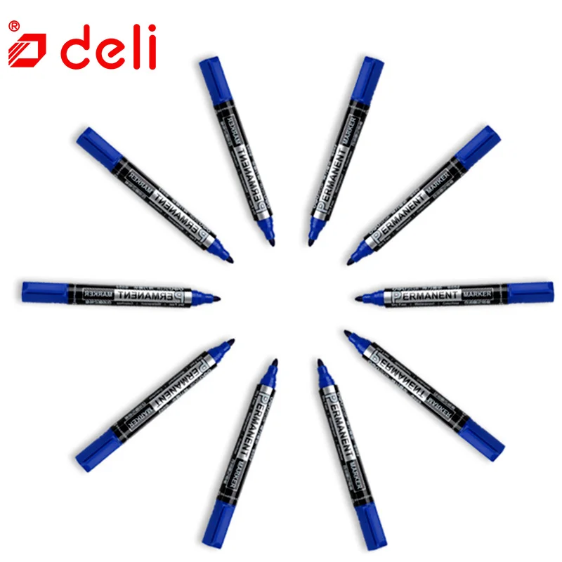 Deli 10pcs Permanent Markers Pens Fine Point Blue Ink 0.5mm 1mm Pen ...