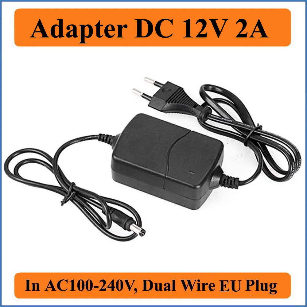 12V 2A EU Plug dual cable AC DC Adapter AC100 240V to DC 12V two wire ...