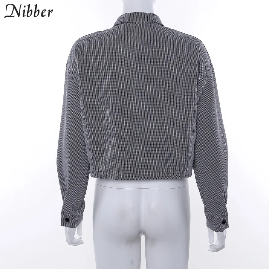 Nibber осень Мода ретро клетчатые пальто женский базовый длинный рукав ...