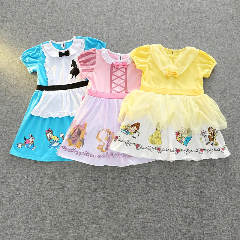 formal girls dresses cartoon character pattern children cotton clothes ...