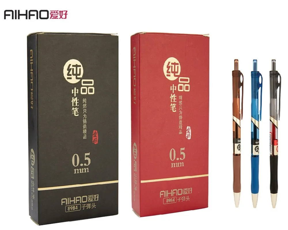 12 Pcs AIHAO Brand 0.5mm Bullet Head Pressed Gel Pen Neutral Pen School ...