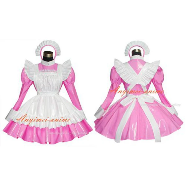 Sexy Sissy Maid Dress Pvc Dress Pink Lockable Uniform Cosplay Costume ...