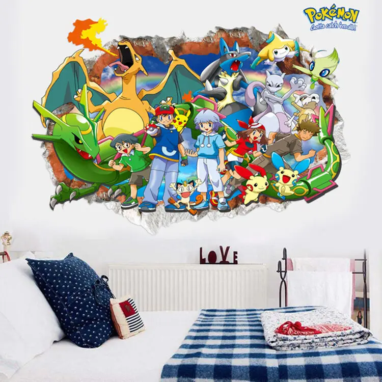 3D Effect Pokemon Pikachu Wall Stickers Mural Decor Kids Room Removable ...