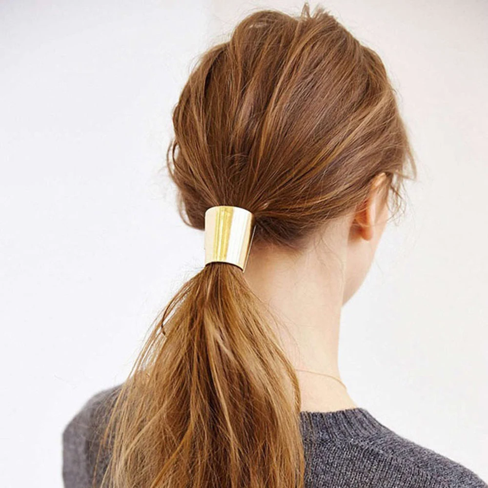 Chic Woman Girls Metal Elastic Scrunchy Punk Ponytail Holder Hair Cuff ...