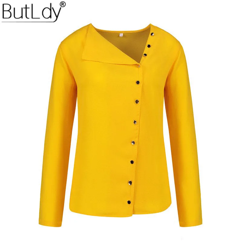 Irregular Skew Collar Button Blouse Shirt Women Autumn Long Sleeve ...