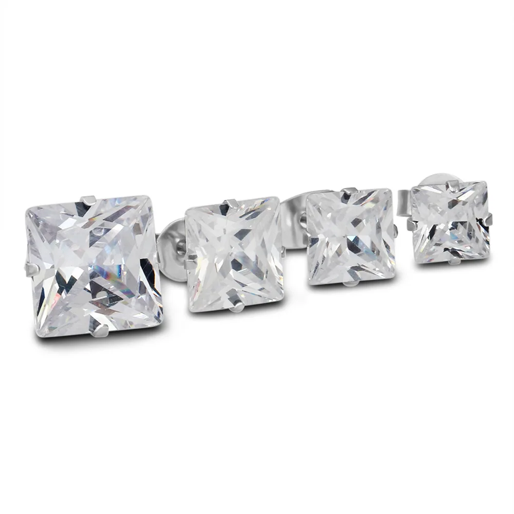 Trendy Aaa Square Zircon Stainless Steel Earrings For Women Simple 10mm ...