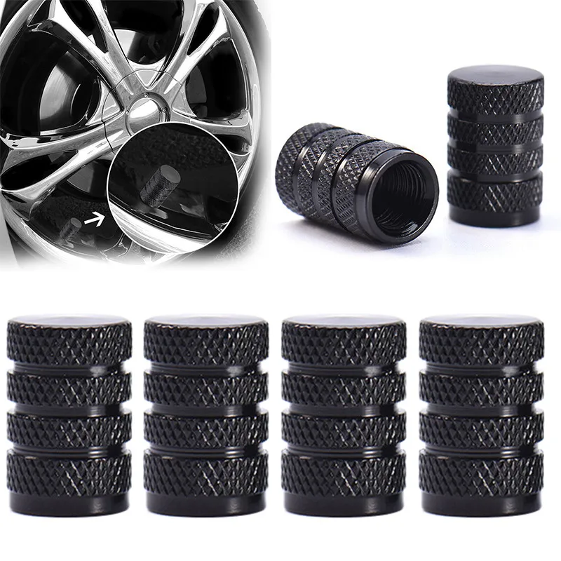 4pcs Car Tire Valve Stem Caps Black Aluminum Unique Design Car Truck