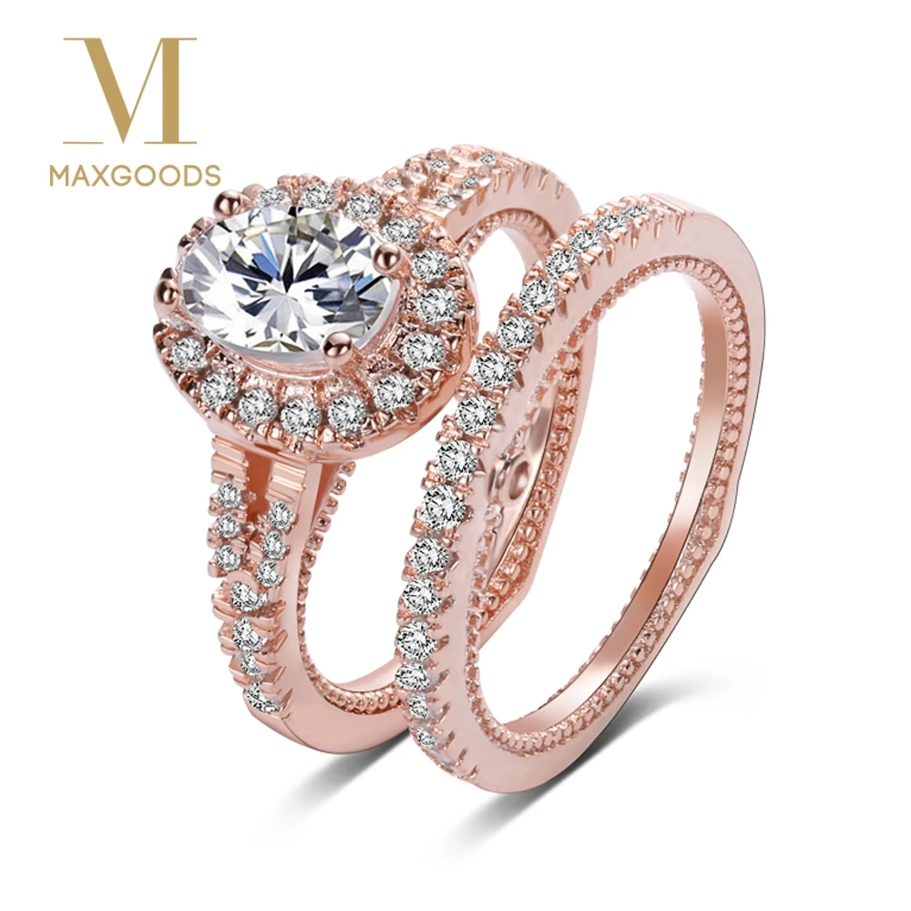 Aliexpress.com : Buy 2Pcs/Set Luxury Oval White Crystal Ring Set Two ...