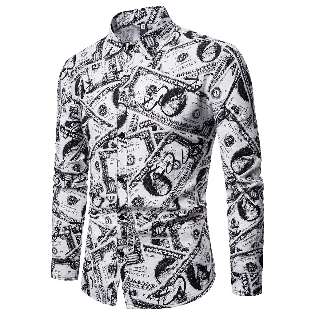Men's Spring Casual Slim Fit Shirts Cash Money Printed Long Sleeve ...