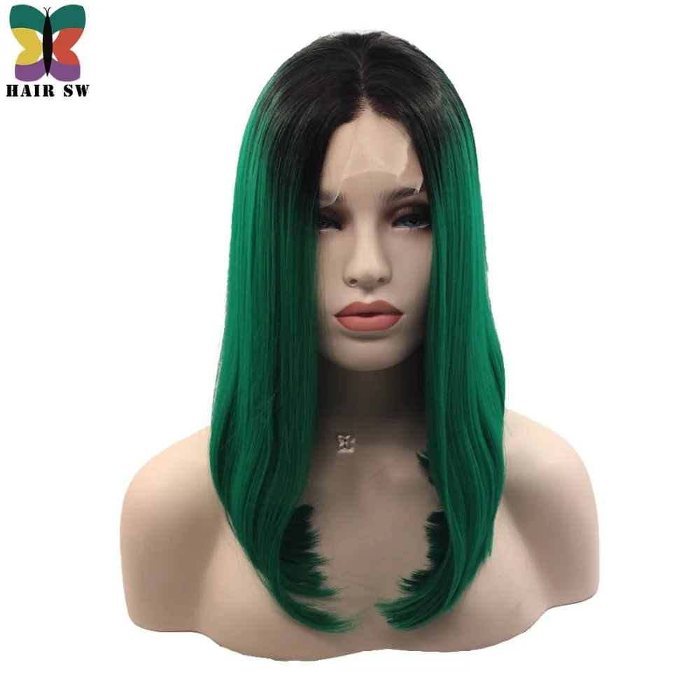 Hair Sw Medium Length Bob Straight Synthetic Lace Front Wig Ombre Green