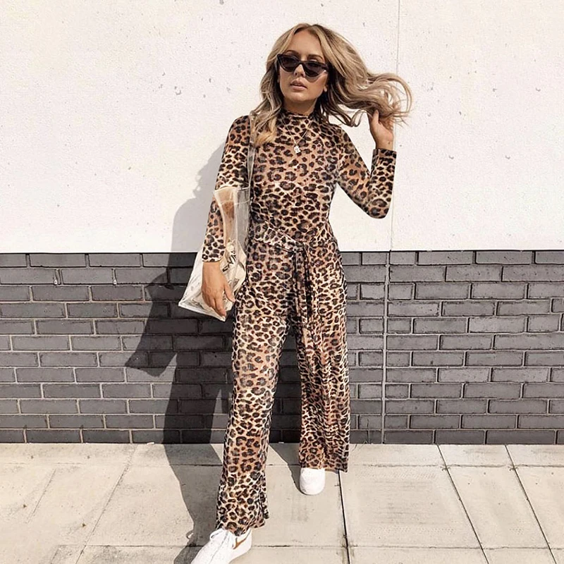 Monos para mujer 2018 nueva moda Leopardo de manga larga mono ...