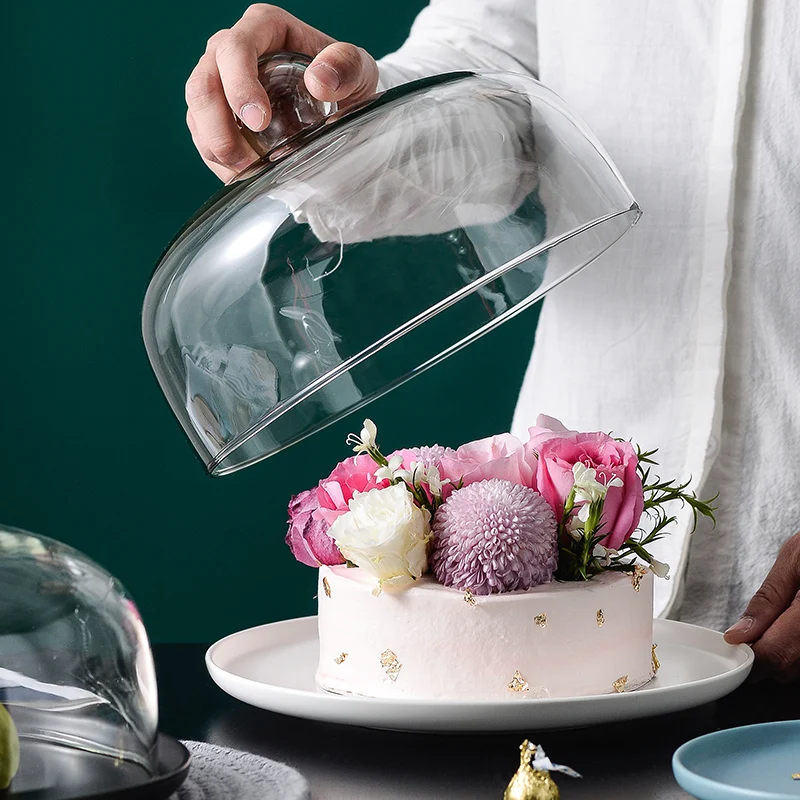 Creative ceramics Cake pan Glass cover Dessert display tray cake ...