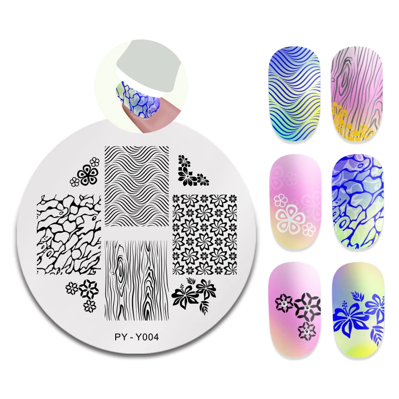 PICT YOU Round Nail Stamping Plates Flowers Plants Image Mixed Pattern ...