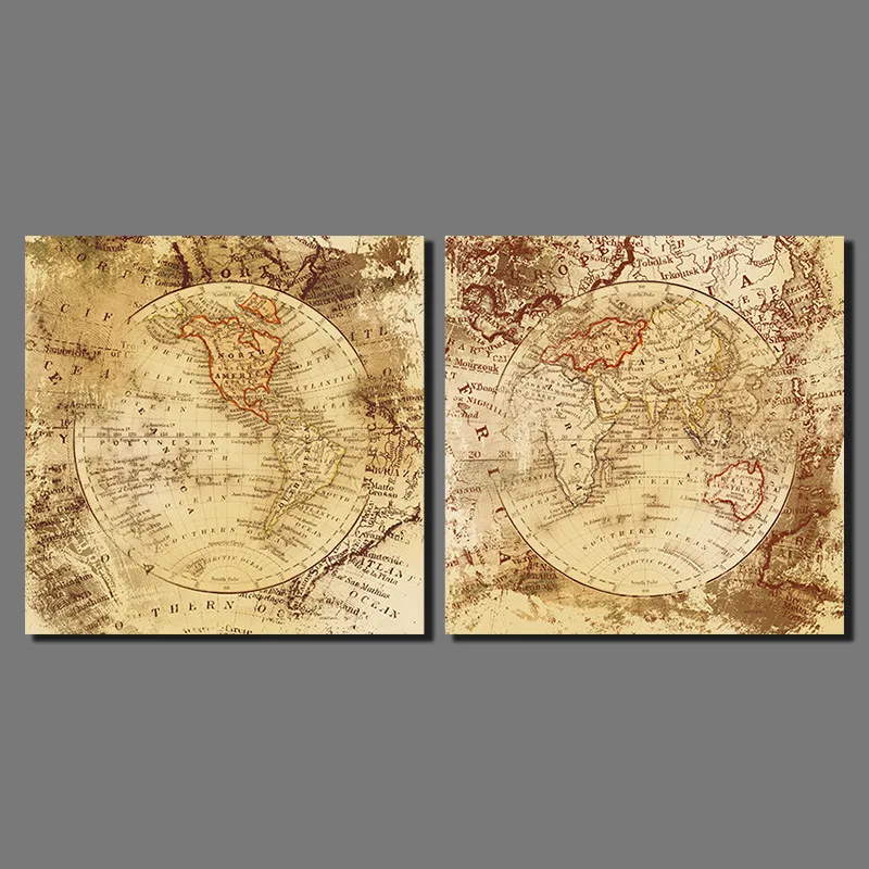 Retro Fashion 2pcs/set old yellow letters World Maps decoration Map ...