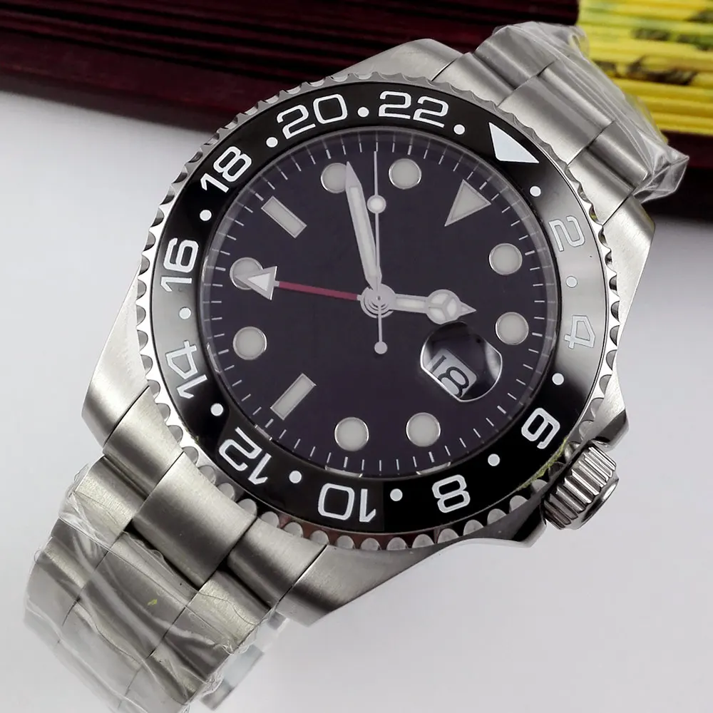 43mm Bliger Black Dial GMT Sapphire Glass ceramic bezel Luminous Marks ...