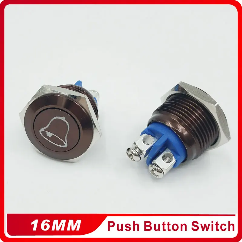 16mm Doorbell Pattern Metal Push Button Switch 1NO Reset Press Button ...