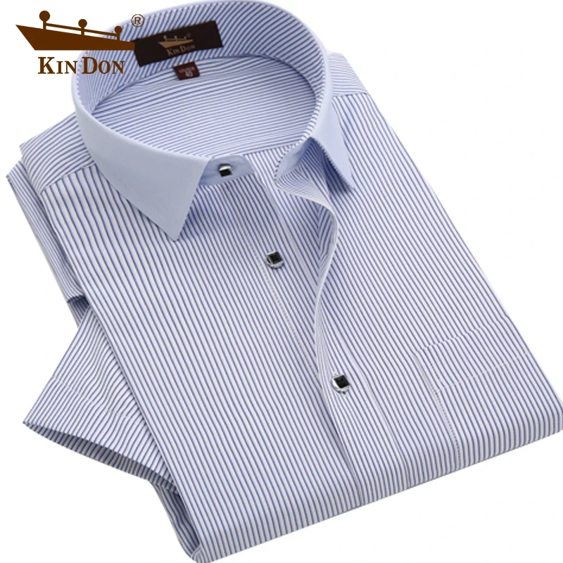 KIN DON summer Men Shirt short Sleeved Classical Solid Plaid Striped ...