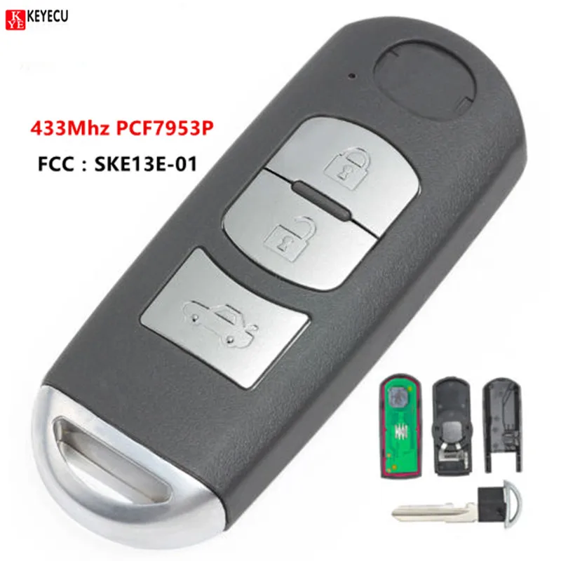 KEYECU Smart Remote Key 3 Buttons FOB FSK 433Mhz 4D63 Chip for Mazda 3 ...