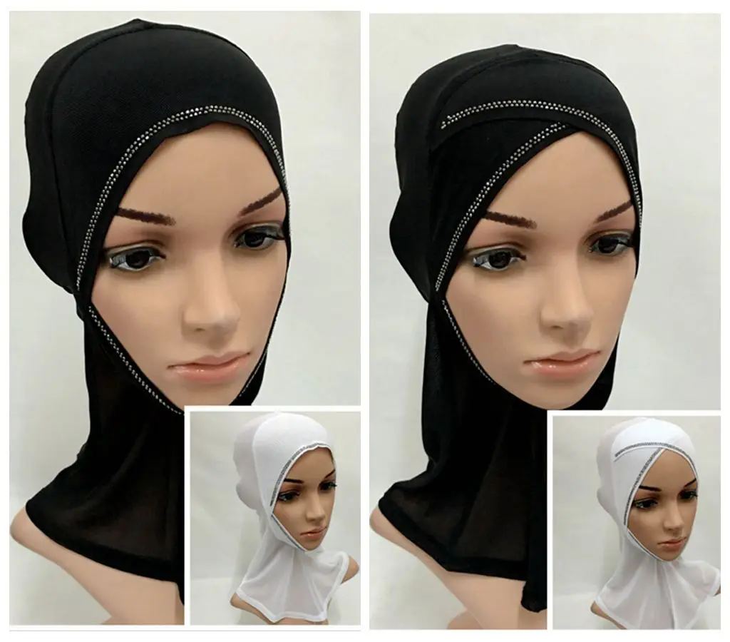 black white gauze muslim underscarf rhinestones face lift basic islamic ...