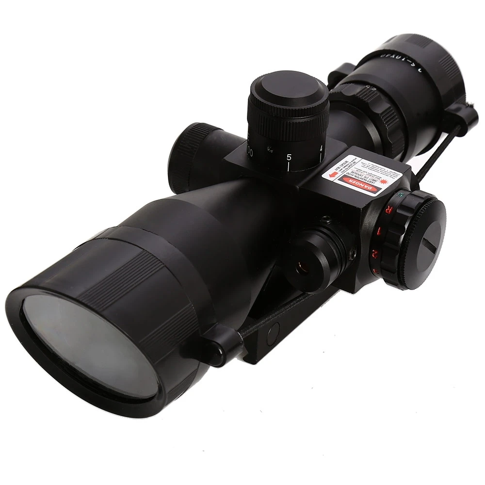 2.5 10x40 Tactical Rifle Scope Com Laser Vermelho dupla Iluminado Mil ...
