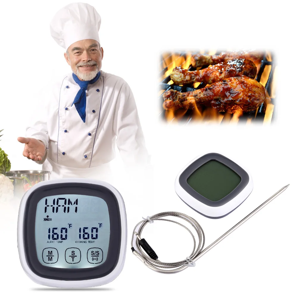 ABS Food Cooking Thermometer Timer Barbecue Meat BBQ Touchscreen ...