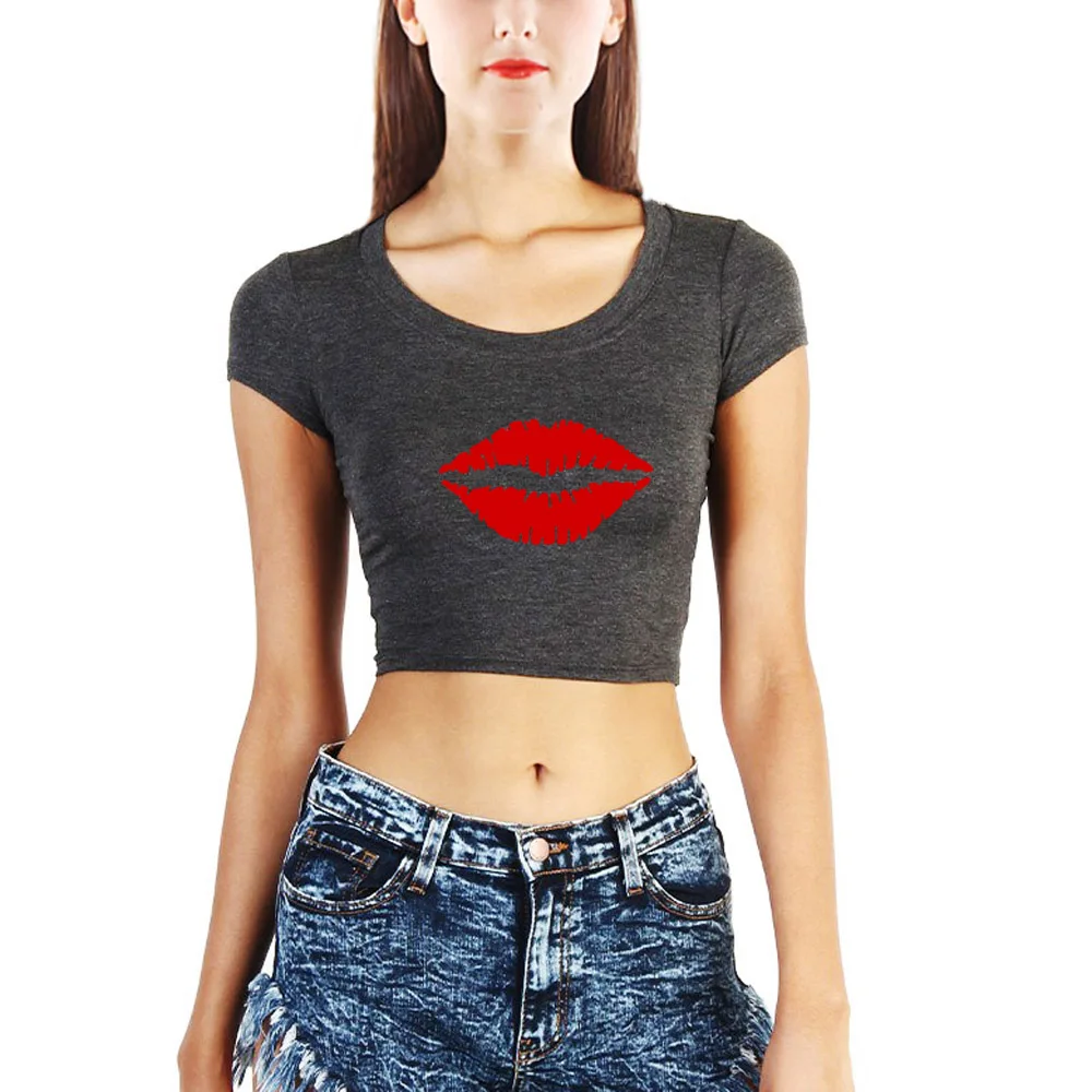 Loo Show Womens Kiss Mark Lip Graphic Crop Tops T Shirts-in T-Shirts ...