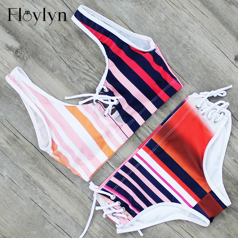 Floylyn Print Bikini Crop Top Bikinis Set Push Up Swimwear Women