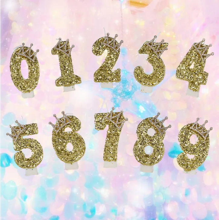 Adorno de números para tarta de cumpleaños, corona dorada de 0, 2, 3, 4 ...