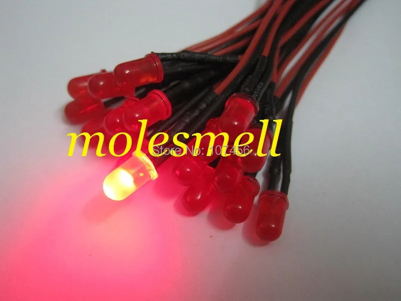 25 piezas 5mm 12v rojo difuso 12V CC lente roja 20cm precableado luz ...