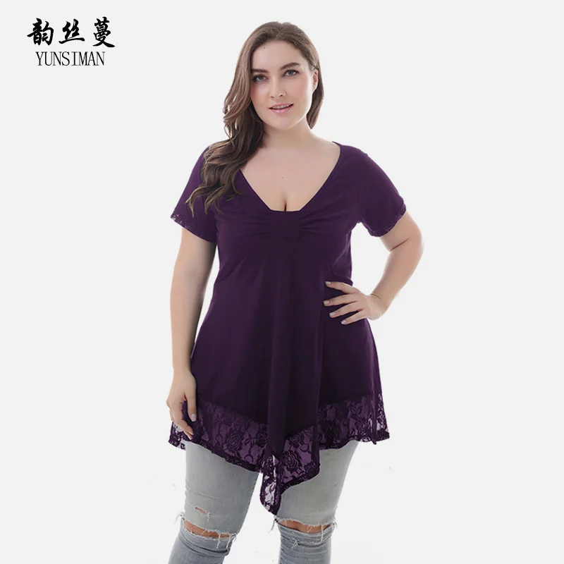 Women Summer T shirt Plus Size Tops 7xl 8xl 9xl Fashion V neck High ...