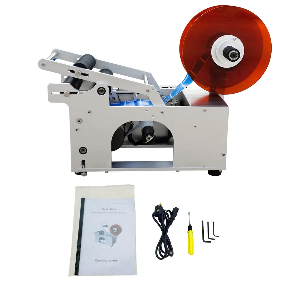 MT 50 Semi Automatic Round Labeler Labeling Machine for PET Glass Metal ...