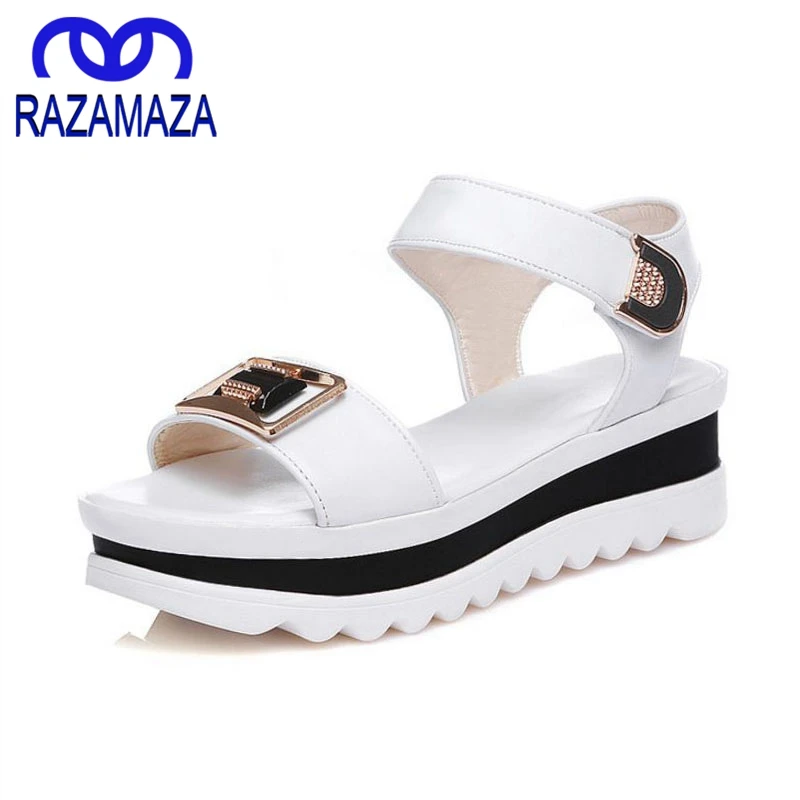 RAZAMAZA Simple Women Wedges Sandals Bowknot Platform Sandals Summer ...