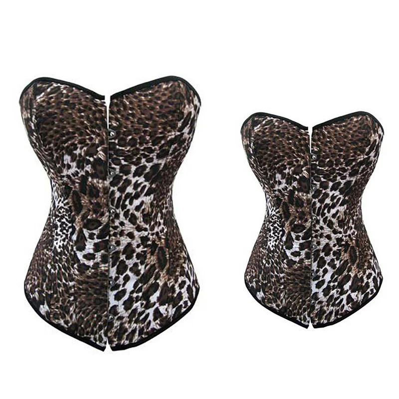 Leopard Print Corset Sexy Deluxe Top Bustier Black Satin Overbust