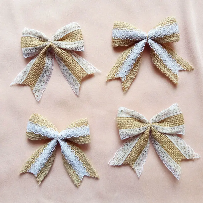 10pcs-Vintage-Natural-Jute-Burlap-Hessian-Bows-Lace-Ribbon-Trim-Rustic ...