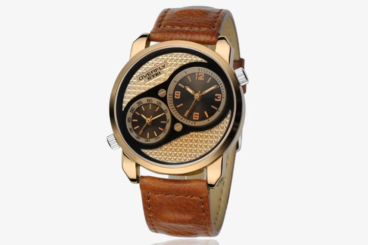 OVERFLY EYKI Brand Men Leather Quartz Wristwatches, Dual Time Digital ...