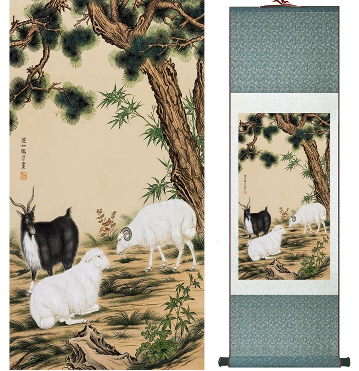 sheep-painting-Home-Office-Decoration-Chinese-scroll-painting-sheep ...