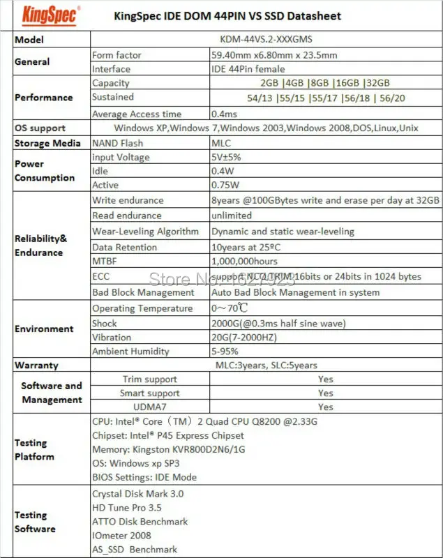 Kingspec Ide 44pin Dom 8gb Disk On Module Female Ide 44pin Vertical ...