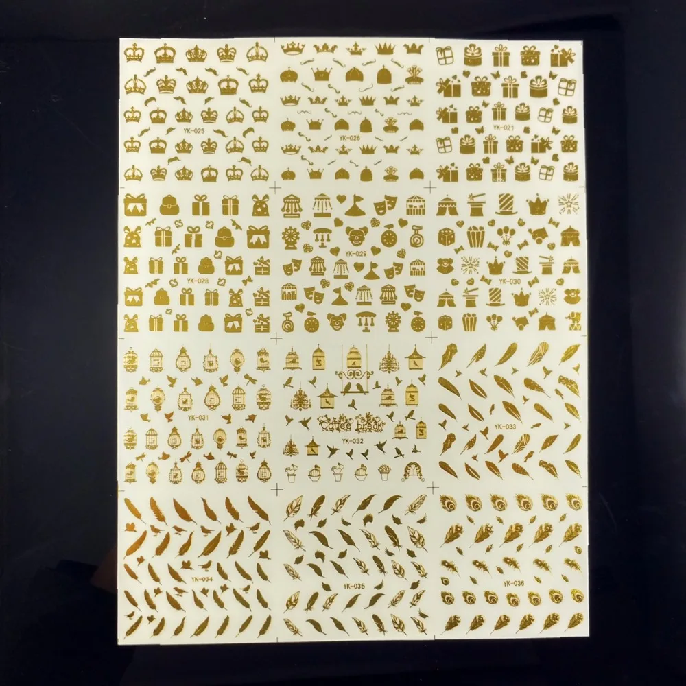 12 упаковок/партия золотые, серебряные наклейки для ногтей ...